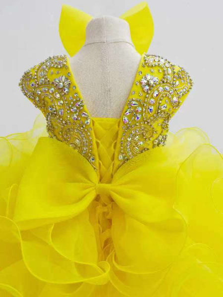 Cap Sleeve Infant Glitzy Yellow Cupcake Pageant Gown – ToddlerPageantDress