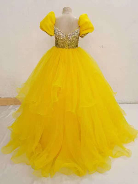Custom Made Stunning Young Girls Yellow Pageant Dress – ToddlerPageantDress