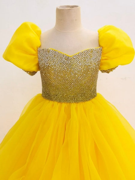 Custom Made Stunning Young Girls Yellow Pageant Dress – ToddlerPageantDress