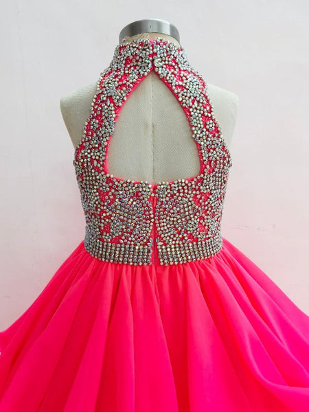 Halter Sparkly Elegant Beaded Bodice Kids Pageant Dress ...