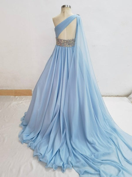 Sky Blue Junior Miss Prom Pageant Couture With Cape – ToddlerPageantDress