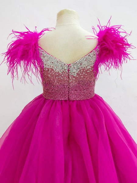 Sparkly Beaded Bodice Kids Fuchsia Pageant Dress – ToddlerPageantDress