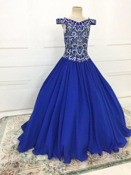 Stunning Cap Sleeve Tween Sparly Royal Pageant Gowns – ToddlerPageantDress